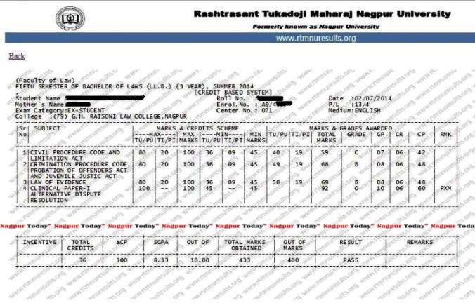 RTMNU commits major blunder in mark-sheet of Law results : Nagpur Today ...
