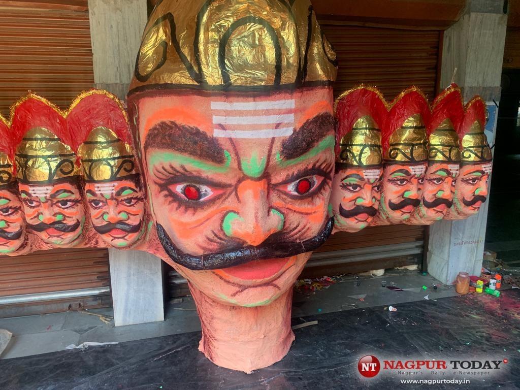 At KP Ground Nagpur, 55ft Ravan effigies ready to go up in flames
