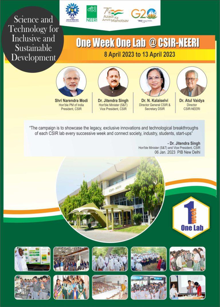 राष्ट्रीय पर्यावरण अभियांत्रिकी संशोधन संस्था -नीरी येथे ‘वन वीक वन लॅब ...