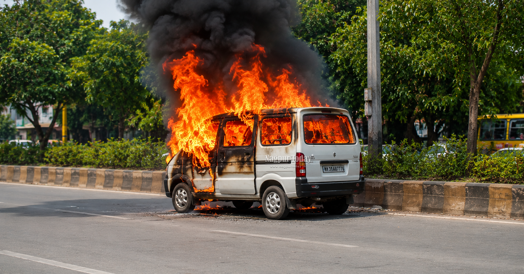Moving Maruti Van Turns Into Fireball Near Wathoda Chowk